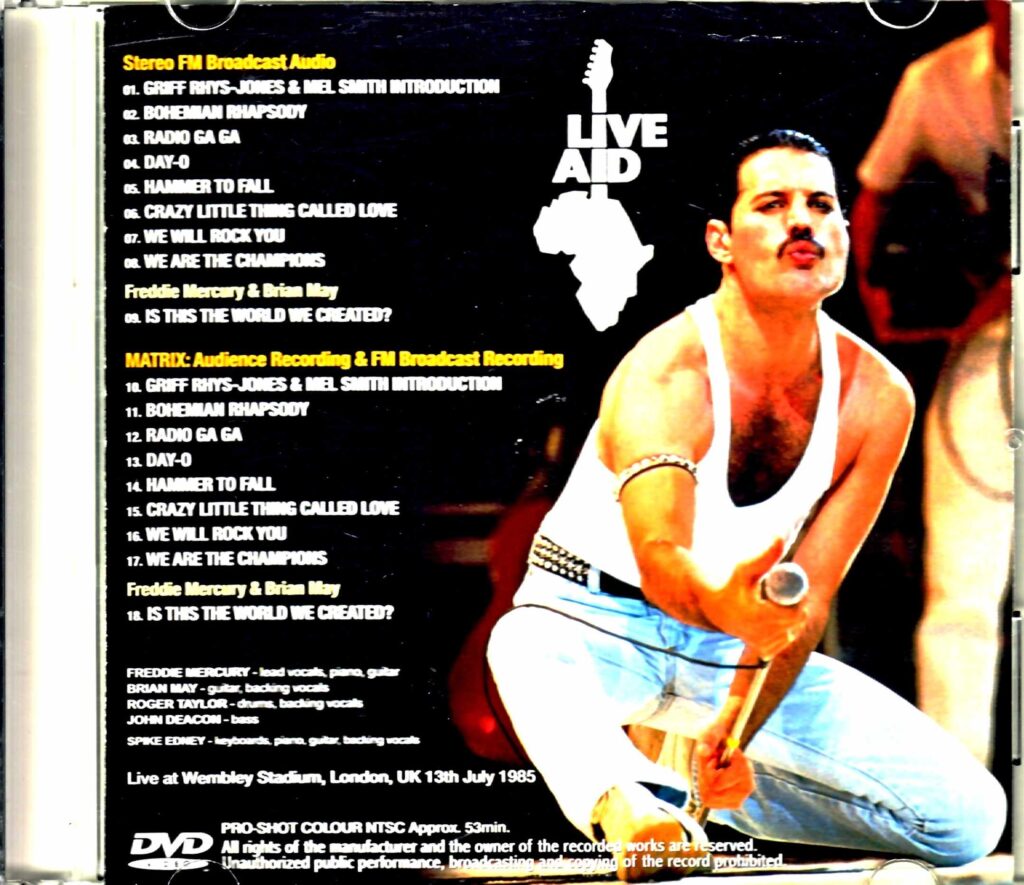 Queen/Live Aid London,UK 1985 Stereo FM & Audience Recordings Matrix ...